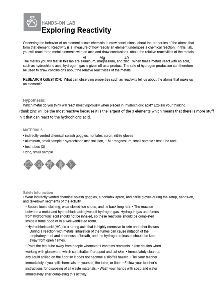 Amber Young - Exploring Reactivity Lab | PDF | Reactivity (Chemistry ...