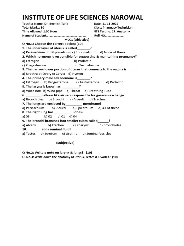 NTS Paper No. 17 Anatomy | PDF