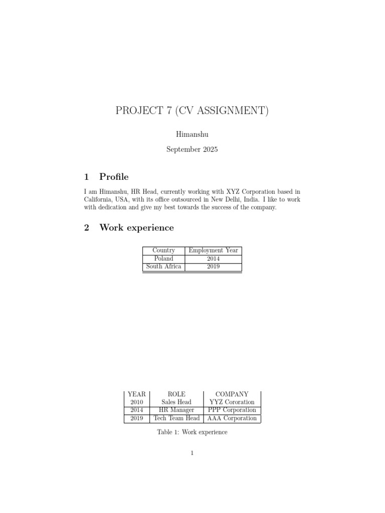 Project 7 CV Assignment | PDF
