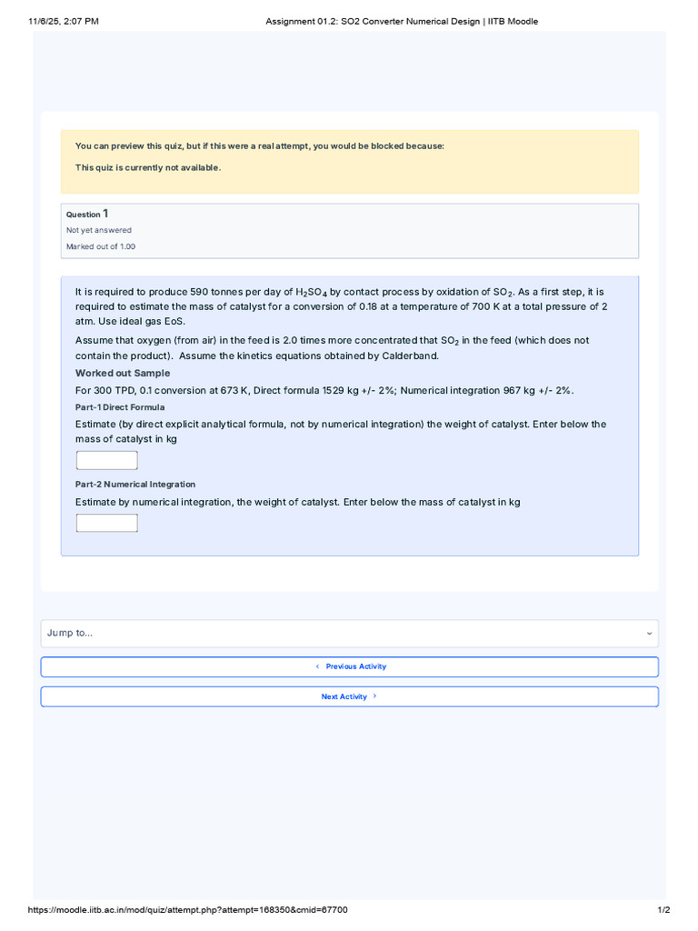 Assignment 01.2_ SO2 Converter Numerical Design _ IITB Moodle | PDF