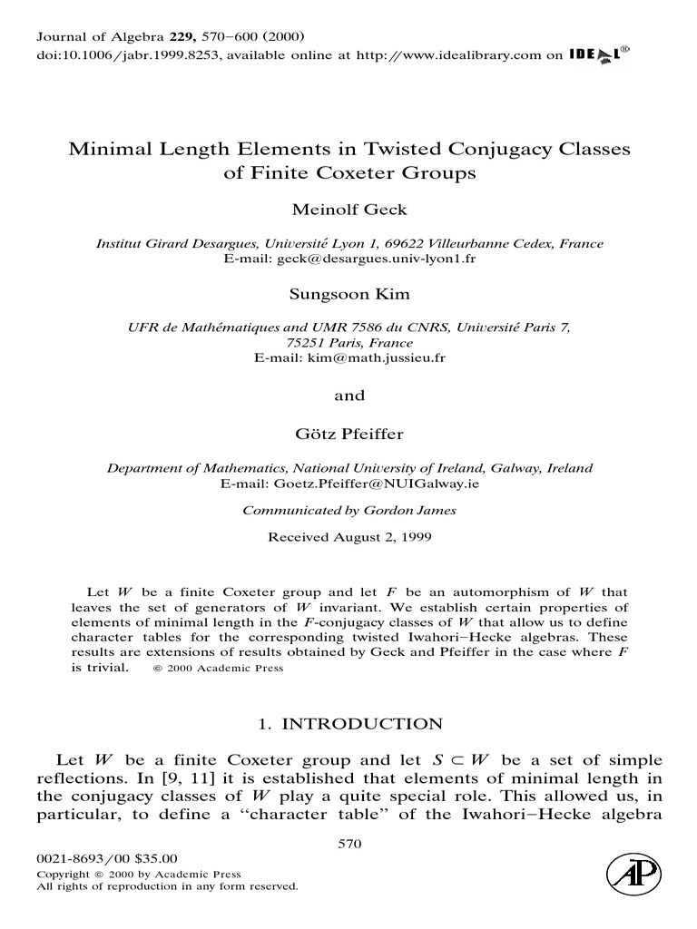 Minimal Length Elements in Coxeter Groups | PDF | Functions And ...