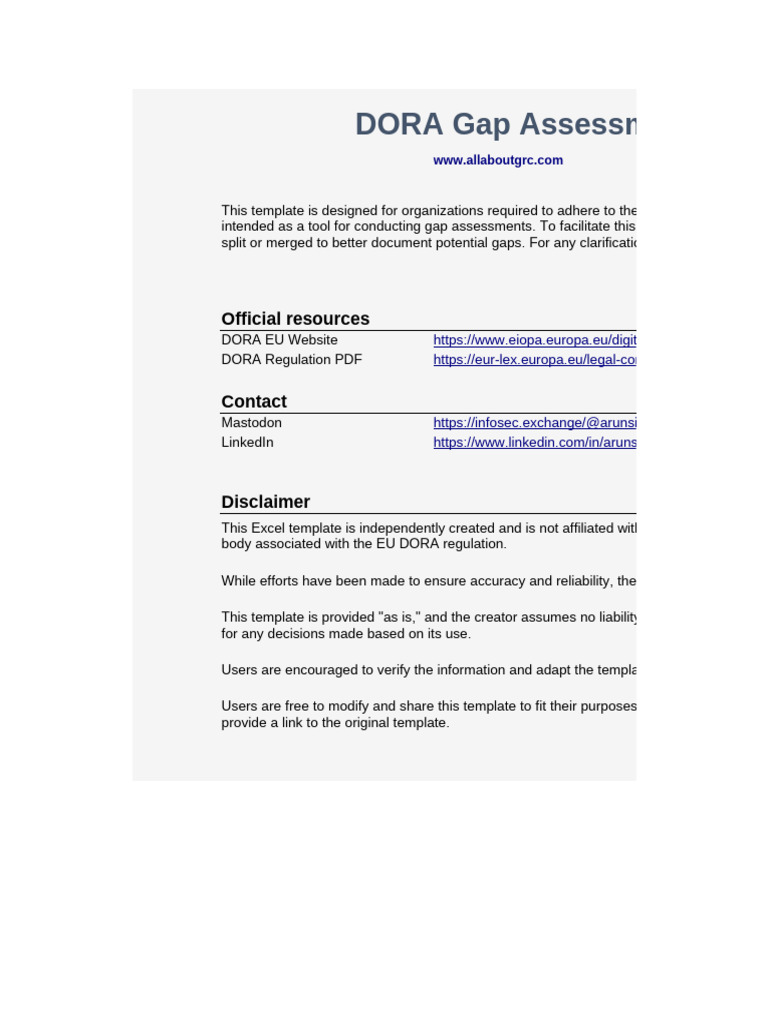 DORA Gap Assessment Template Guide | PDF | Information And ...