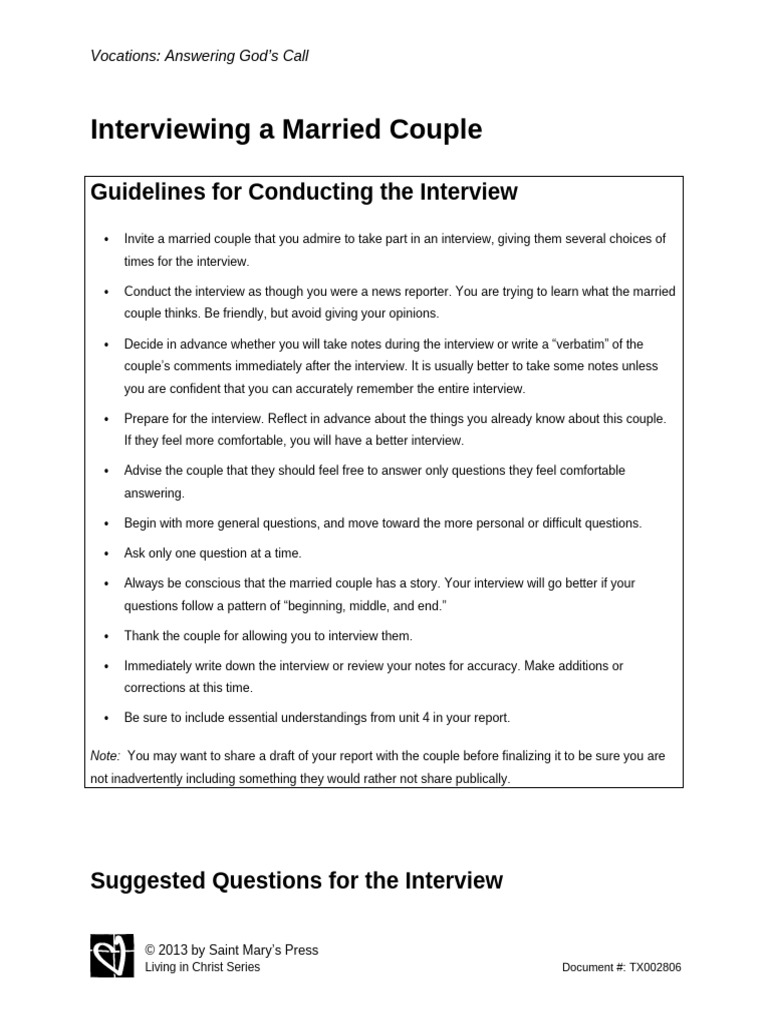 TX002806 2 Handout C Interviewing A Married Couple | PDF | Marriage ...