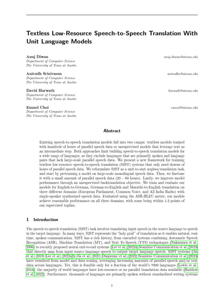 Speech-To-Speech Translation With Unit Language Models | PDF | Speech Recognition | Speech Synthesis