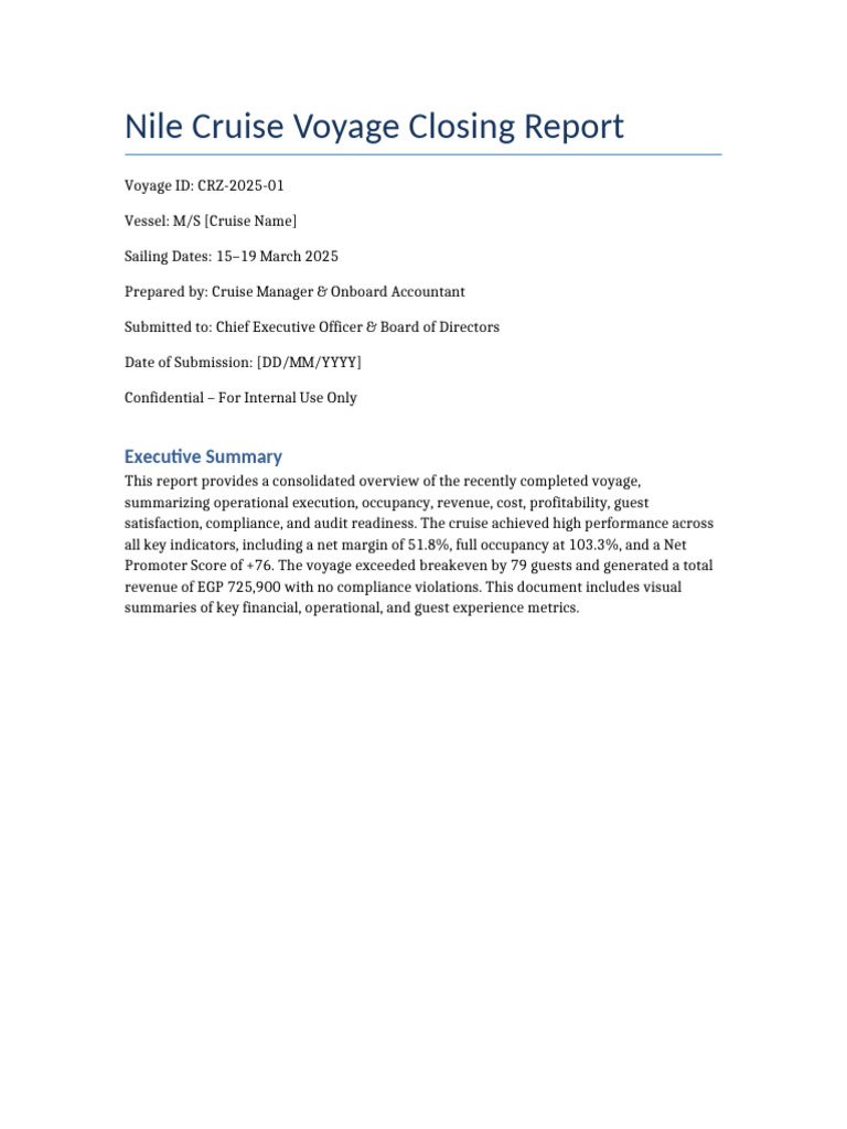 Nile Cruise Voyage Performance Report | PDF