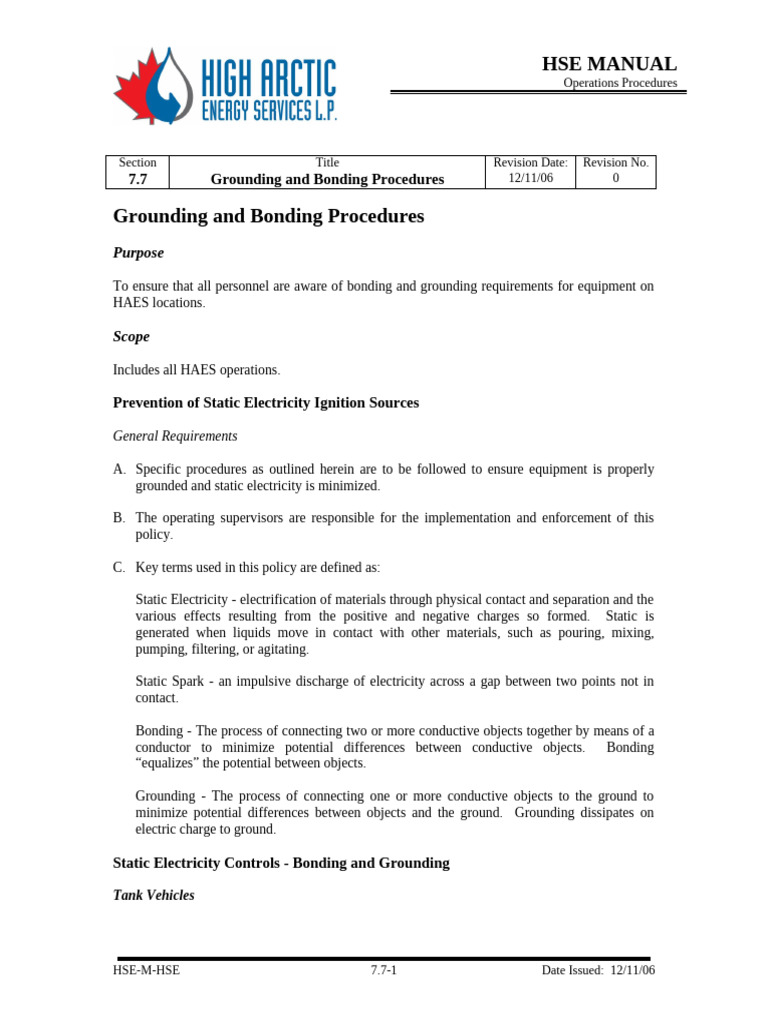 07.07 HAES Grounding and Bonding Procedures | PDF | Electrical Conductor | Electricity