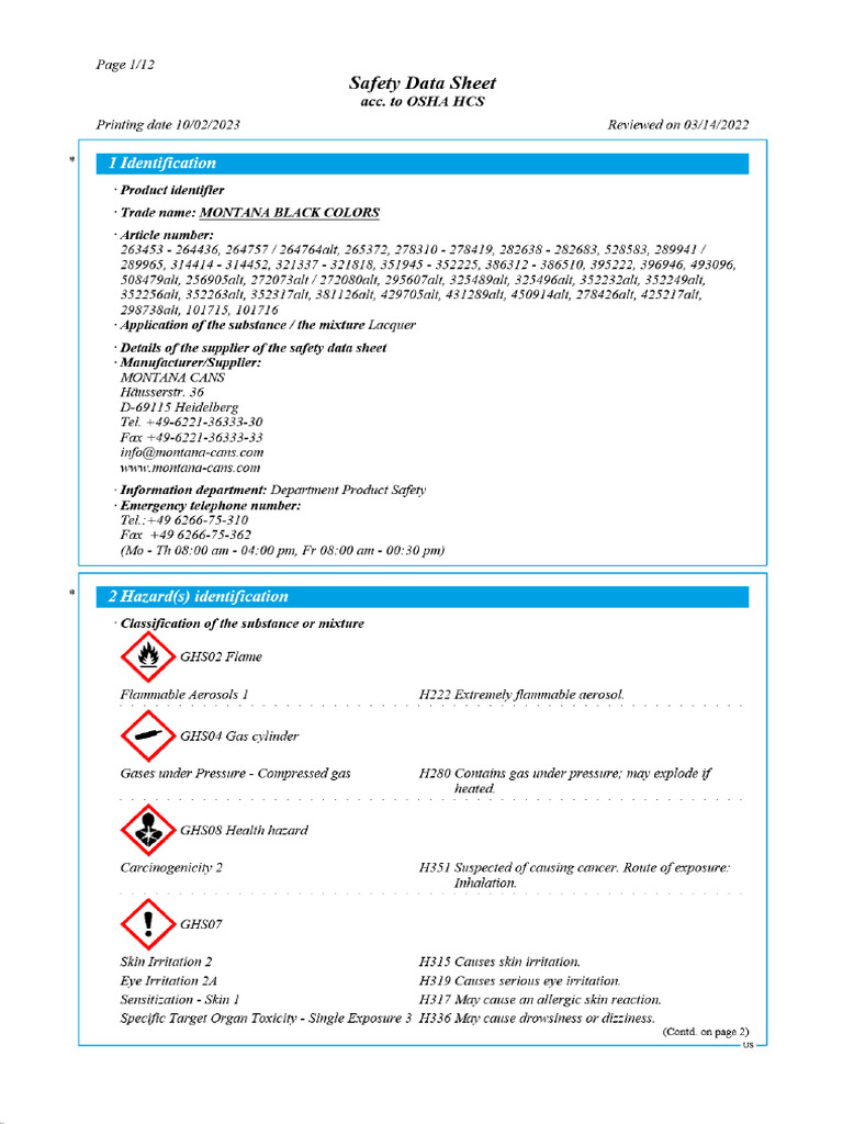 Msds Montana Black Colors | PDF