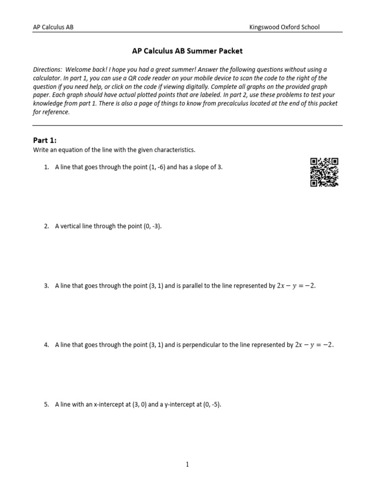 AB Calculus Summer Packet 24 25 Final | PDF | Chess Openings | Chess