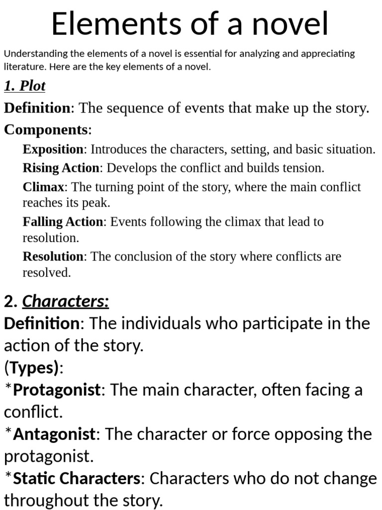Elements of a Novel | PDF | Narration | Plot (Narrative)