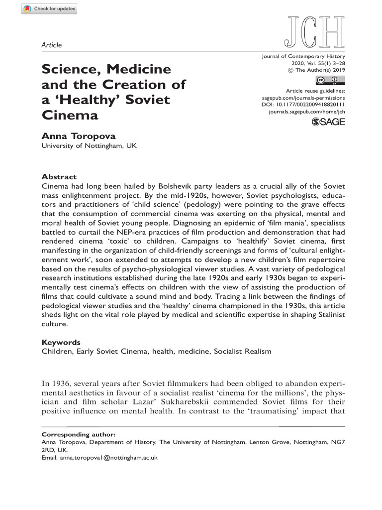 Toropova 2019 Science Medicine and The Creation of A Healthy Soviet ...