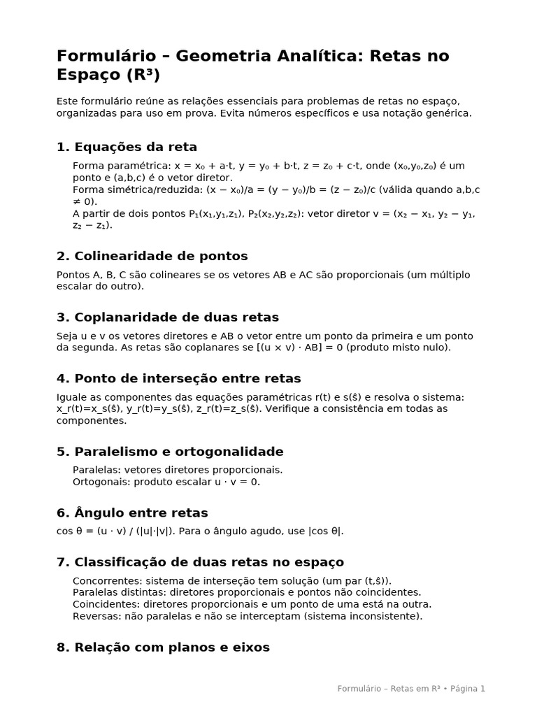 Formulário de Retas em R³: Geometria Analítica | PDF | Linha (Geometria ...
