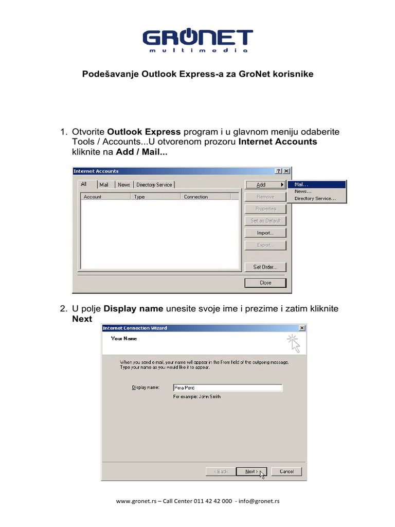 Podesavanje Outlook Express Gronet | PDF