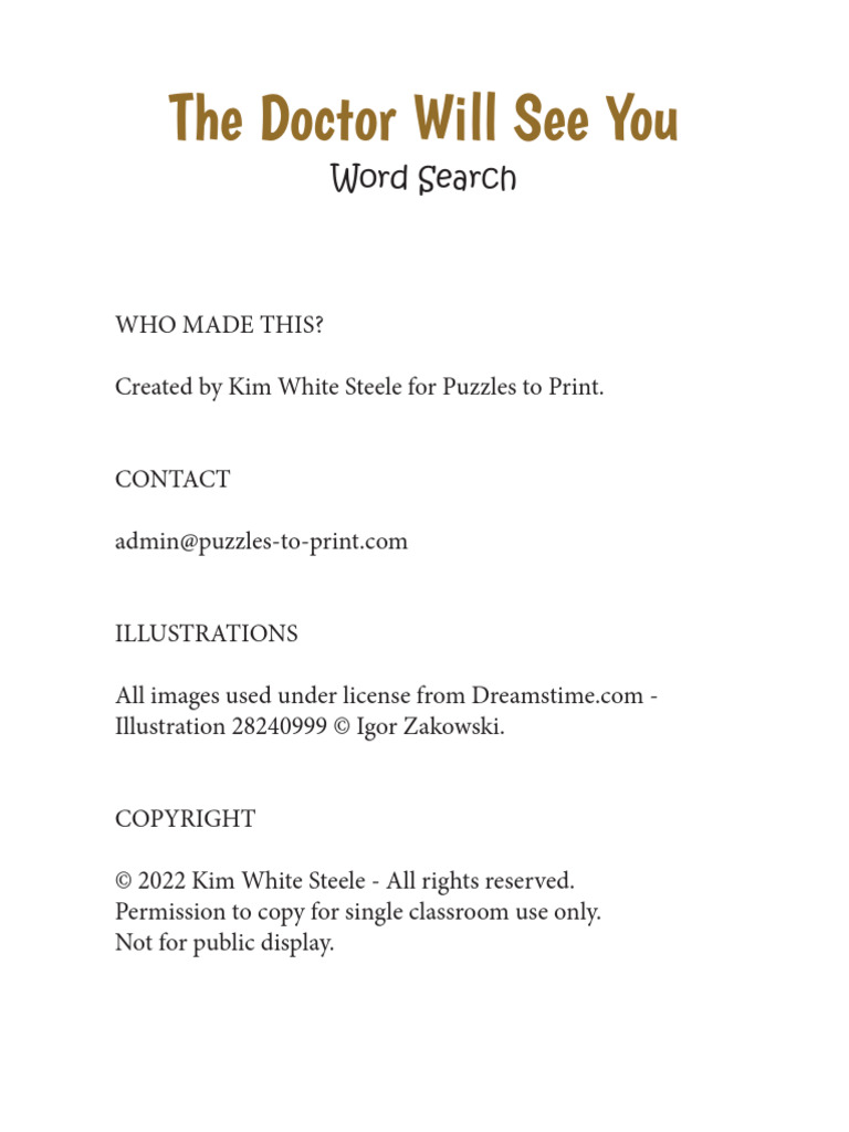 Doctor Appointment Word Search | PDF | Word Search | Games Of Mental Skill