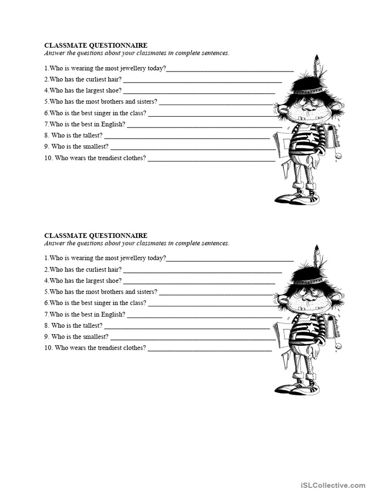 Classmate Questionnaire Template | PDF