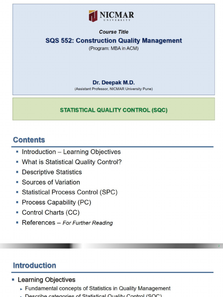 Statistical Quality Control Overview | PDF | Statistics | Analysis