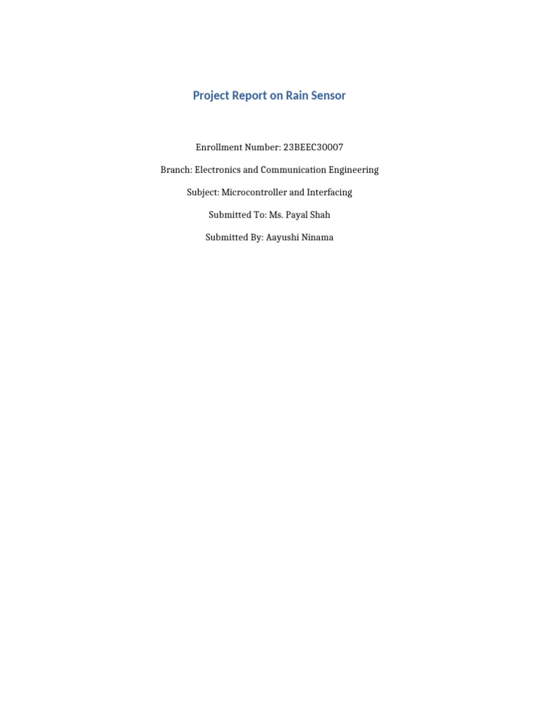 Rain_Sensor_Project_Report_Aayushi_Ninama | PDF | Arduino | Sensor