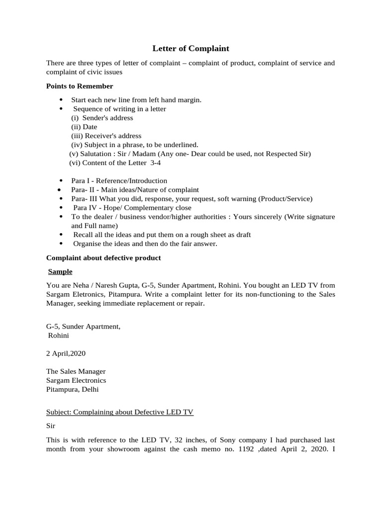 Letter of Complaint | PDF