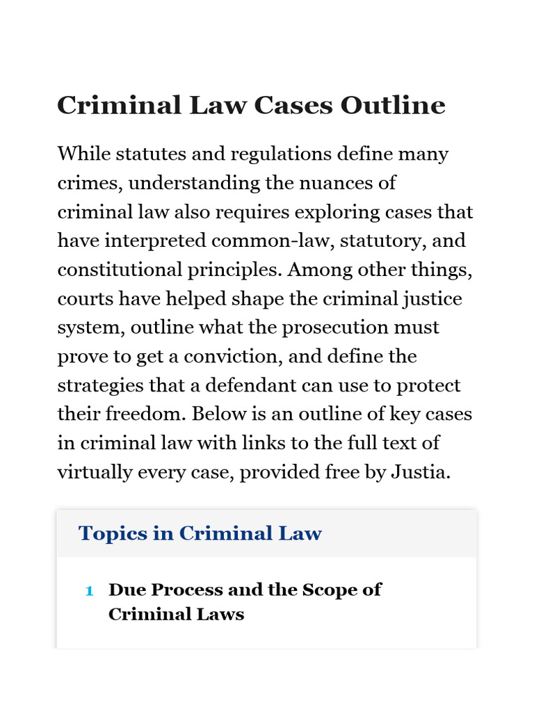 Criminal Law Cases Outline - Justia | PDF | Manslaughter | Murder