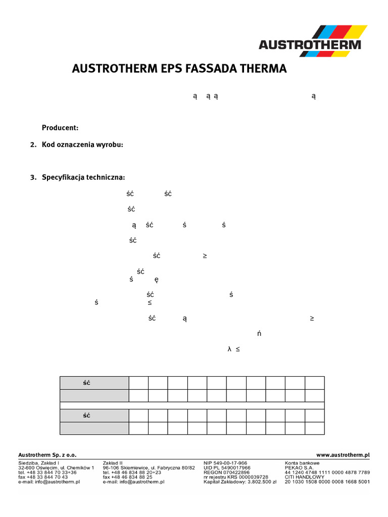 Karta Techniczna Austrotherm EPS FASSADA THERMA | PDF