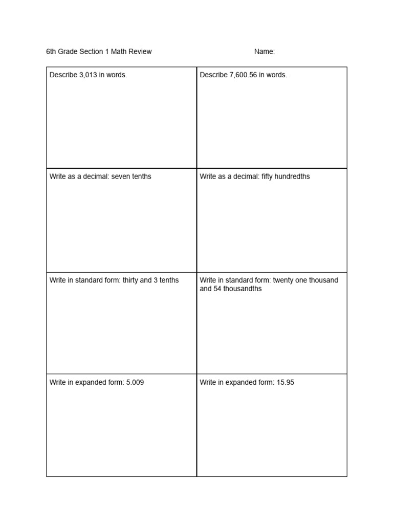 6th Grade Midterm Review Day 1 | PDF