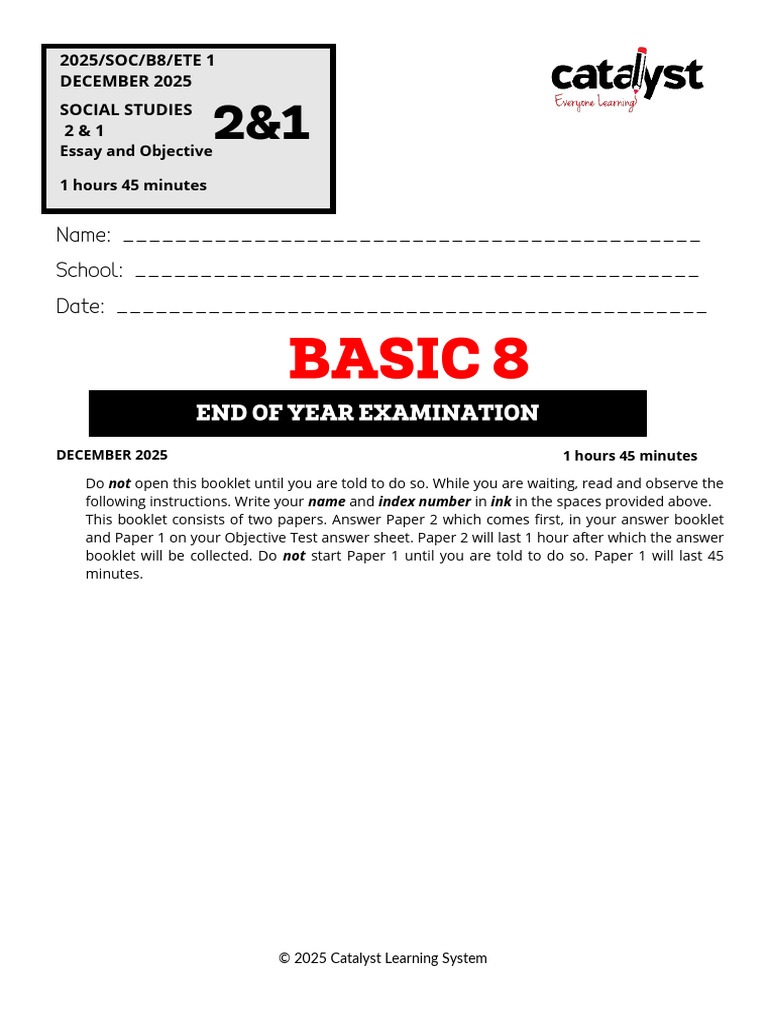 Basic 8 Social Studies Exam 2025 | PDF | Map | Tropics