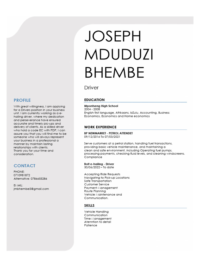 Driver Profile: Joseph Bhembe | PDF