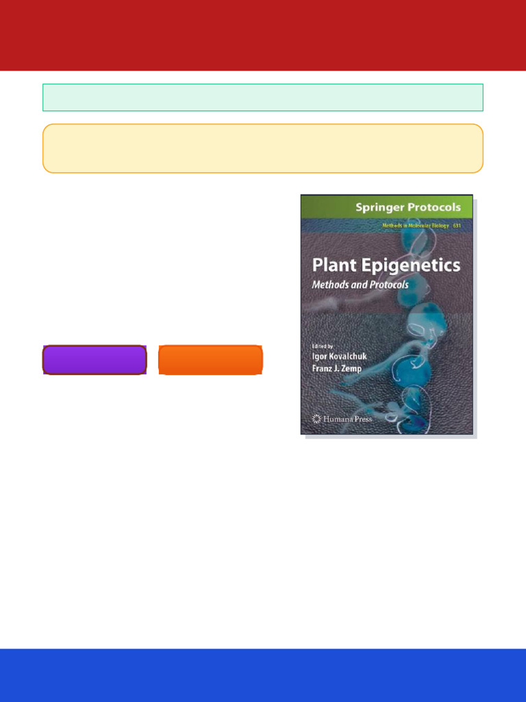 Plant Epigenetics Methods and Protocols 1st Edition Andrea M. Foerster ...