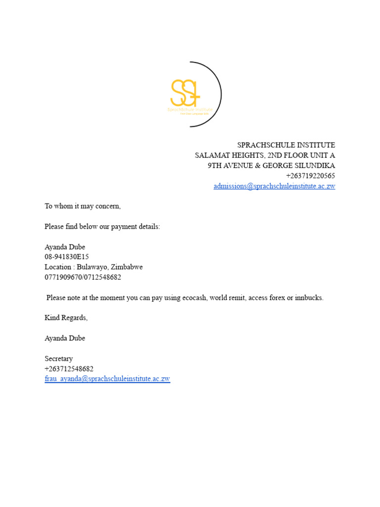 Sprachschule Institute Payment Details | PDF