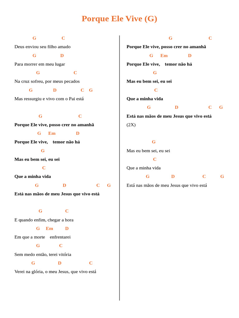 Letra da Música "Porque Ele Vive" | PDF