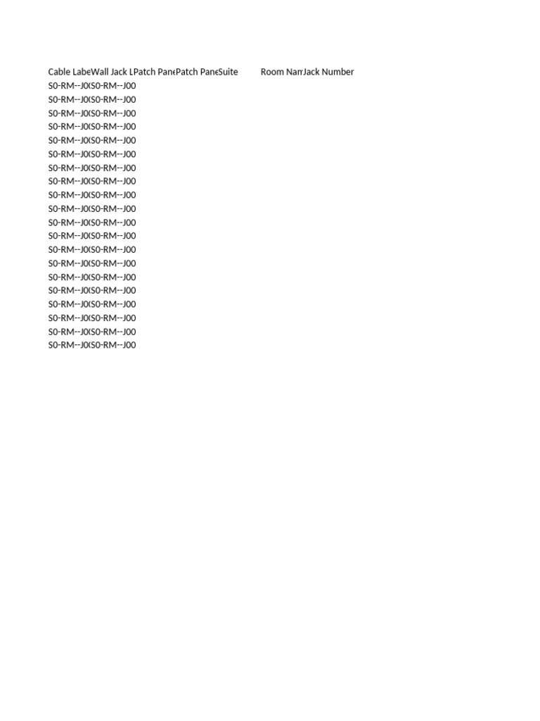 Network Labeling Template RM Jack Format | PDF