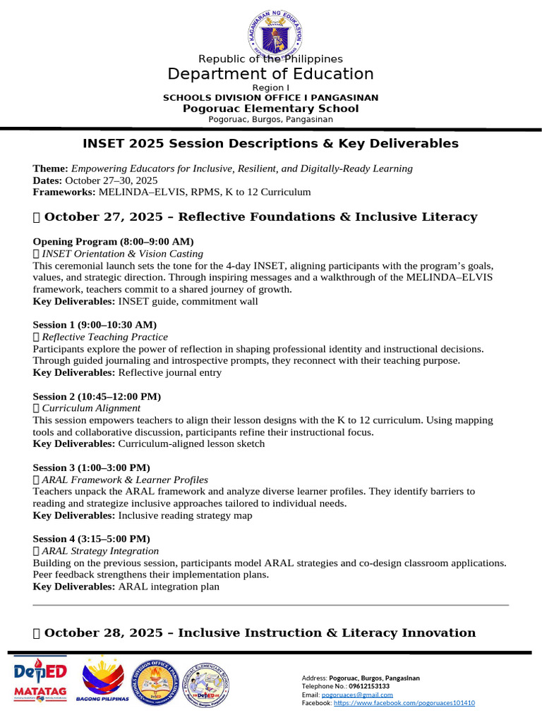 INSET 2025: Empowering Educators Program | PDF | Teachers | Learning