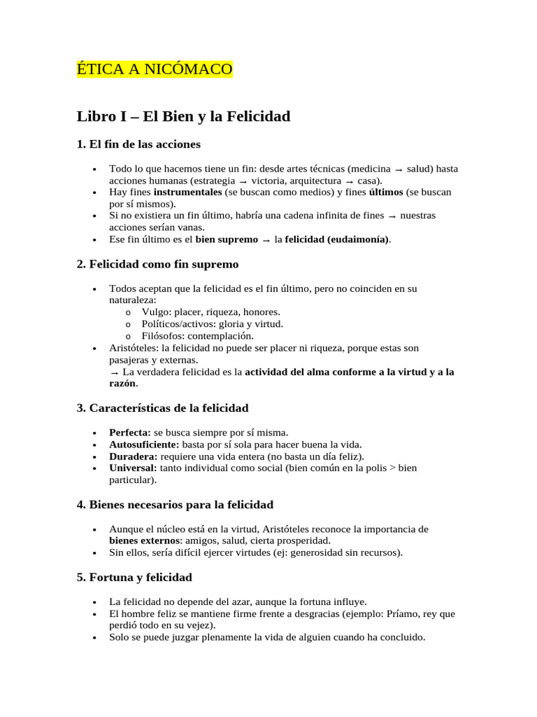 Breve Resumen Etica A Nicomaco | PDF | Virtud | Felicidad