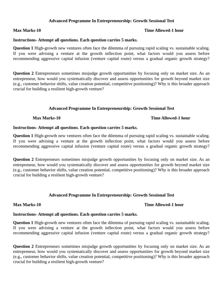 Advanced Programme in Entrepreneurship Test | PDF | Entrepreneurship ...