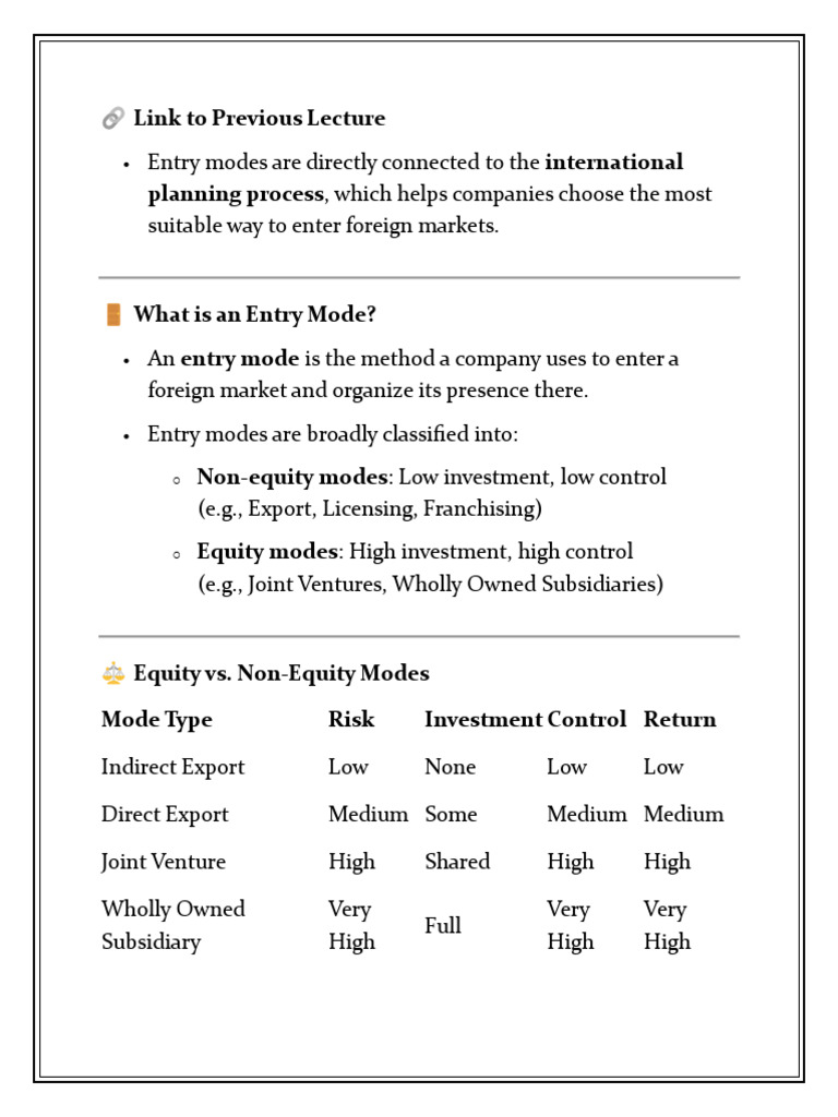 Entry Modes for International Markets | PDF | Exports | Market (Economics)
