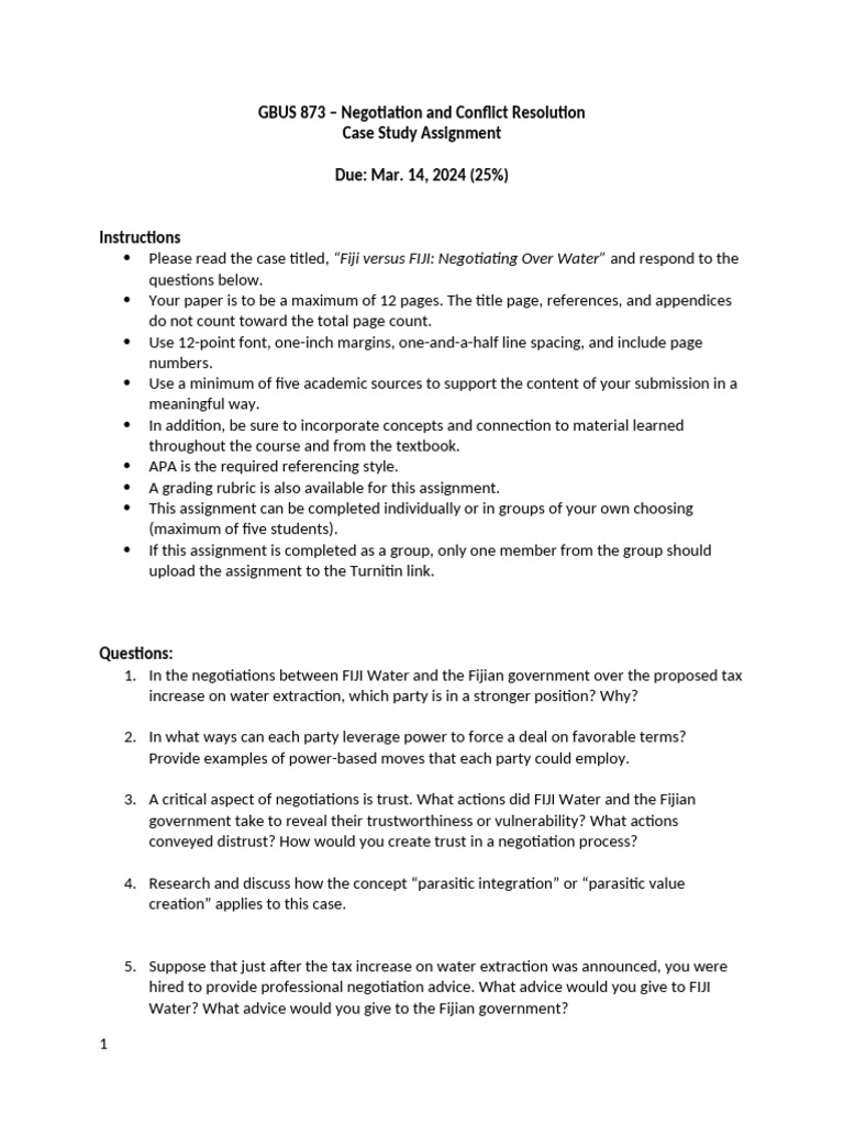 Fiji Case Study Assignment - Instructions (1) | PDF