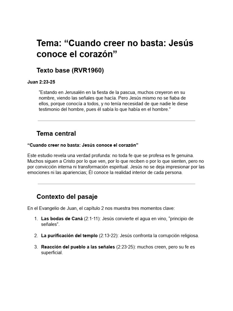 Cuando Creer No Basta Jesús Conoce El Corazón | PDF | Jesús | Contenido ...