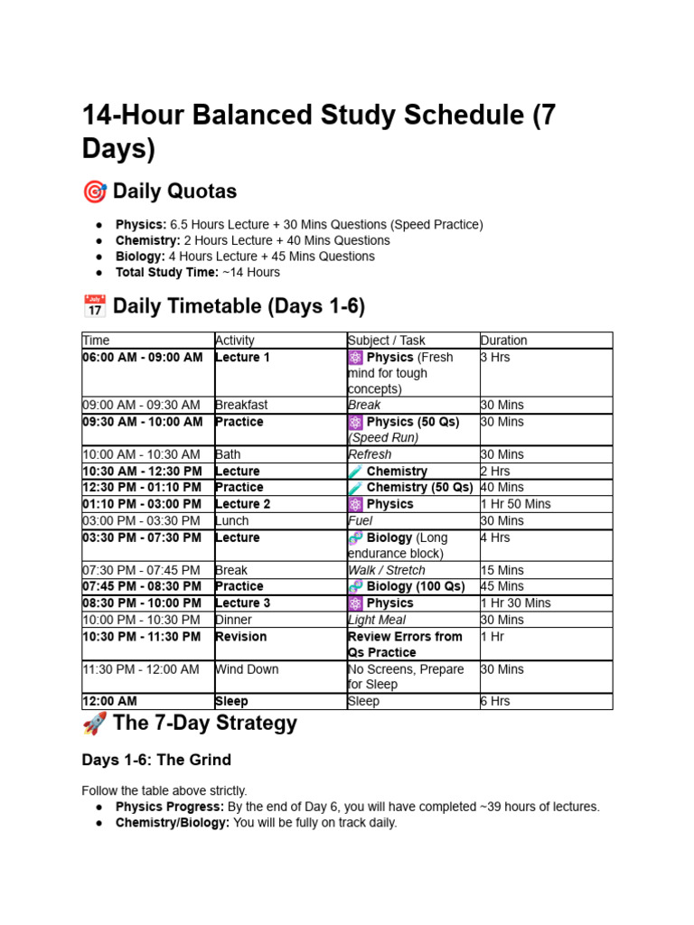 Study Schedule | PDF