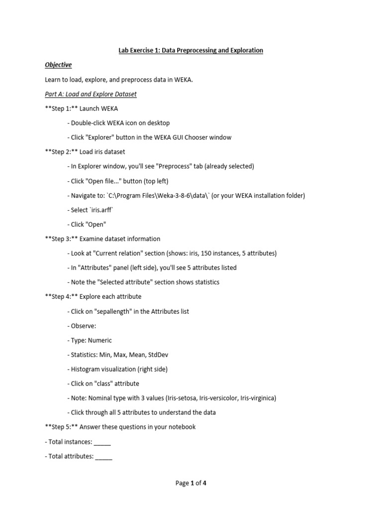 WEKA Lab Exercise 1 | PDF | Computing | Information Science