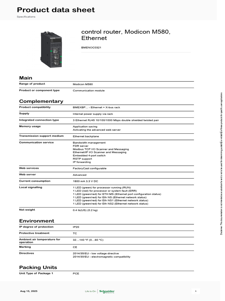 Modicon M580 Ethernet Communication Module | PDF | Programmable Logic ...