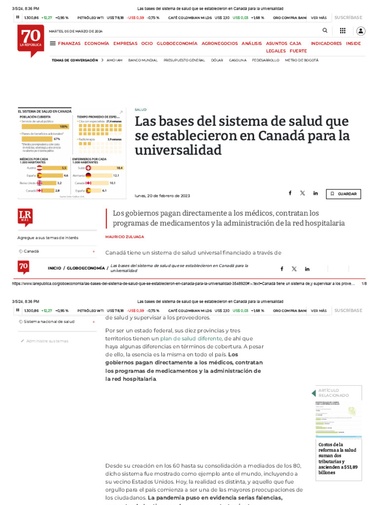 Las Bases Del Sistema de Salud Que Se Establecieron en Canadá para La ...