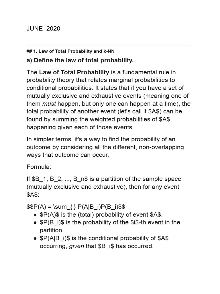 A) Define The Law of Total Probability. Law of Total Probability | PDF ...