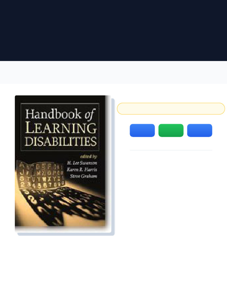 Handbook of Learning Disabilities 1st Edition H. Lee Swanson Complete ...