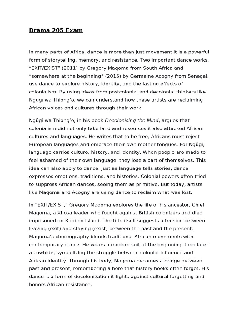 Drama 205 Exam Okuhle | PDF | Dances | Disability