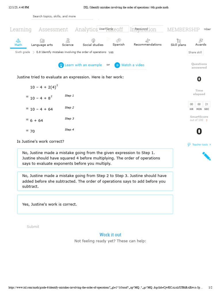 Identify Mistakes Involving The Order of Operations - 6th Grade Math ...