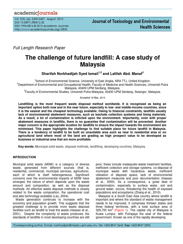 Future Landfill Challenges in Malaysia | PDF | Waste Management | Waste