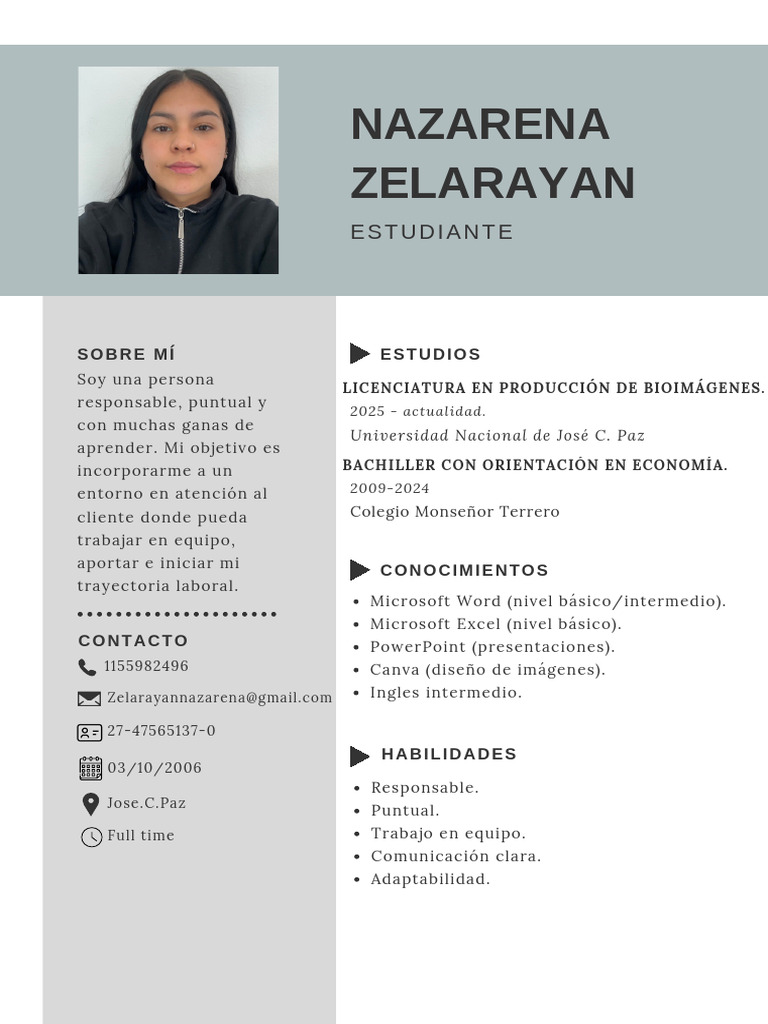 Curriculum CV Primer Empleo Con Foto Moderno Blanco y Gris | PDF