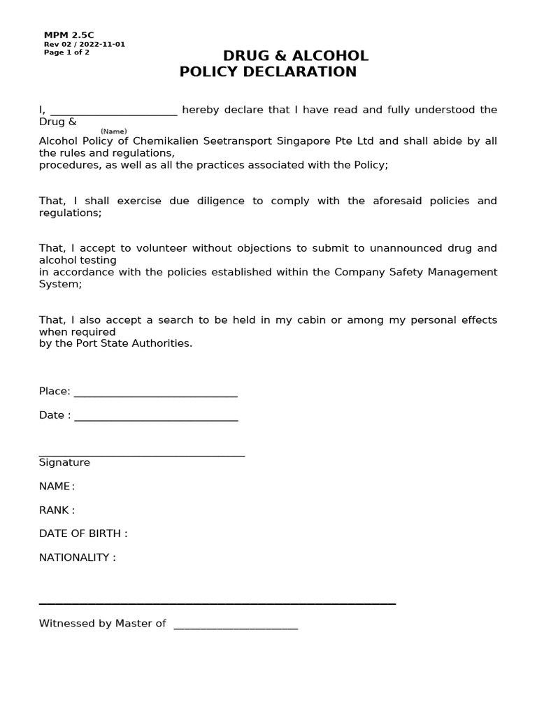 MPM 2.5C Drug and Alcohol Declarations | PDF