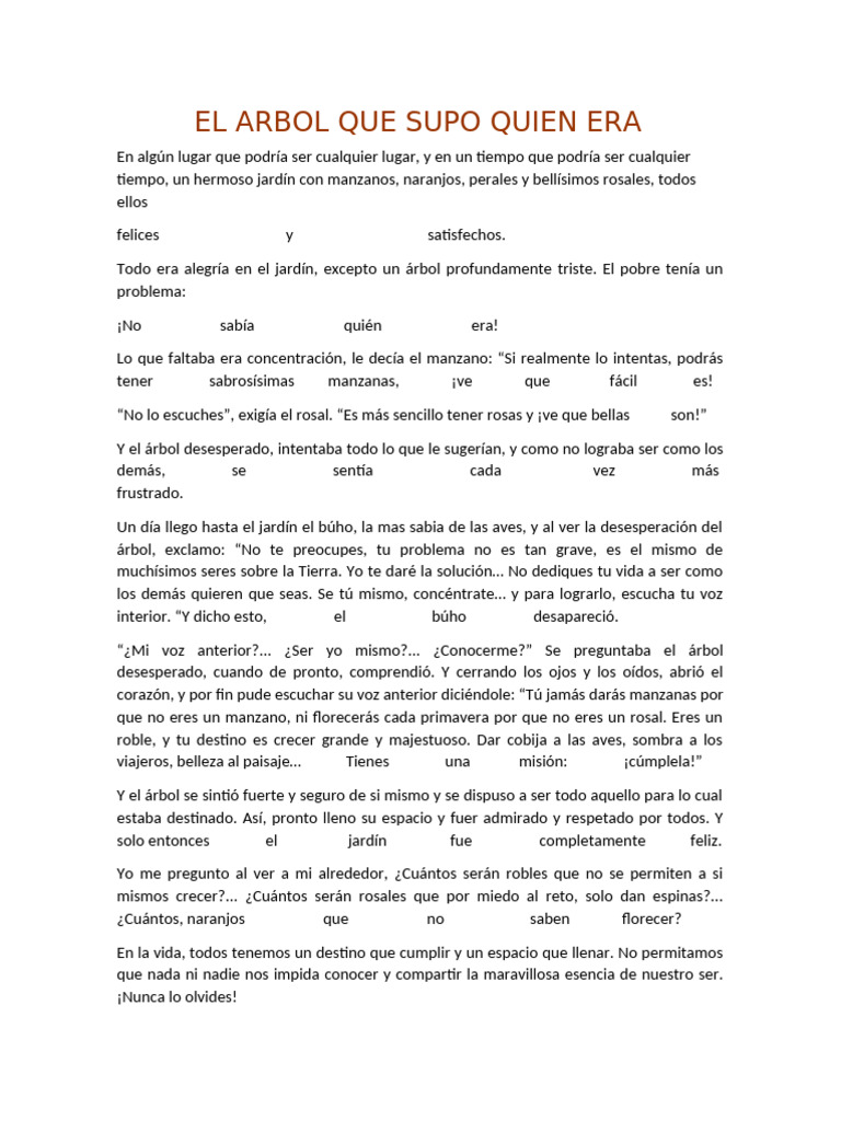 El Arbol Que No Sabia Quien Era Practica 1 | PDF