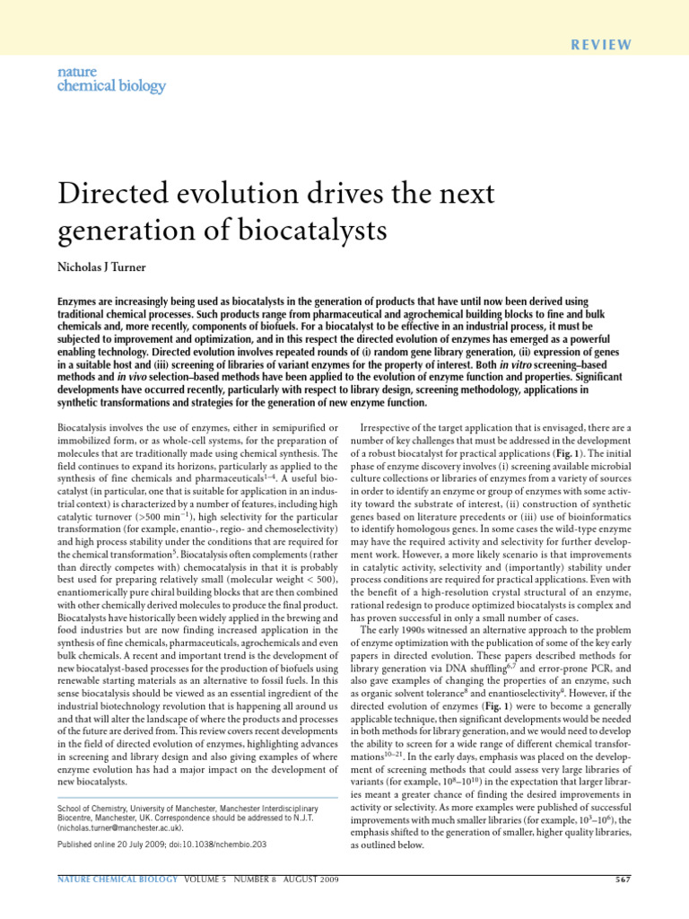 Advances in Directed Evolution of Enzymes | PDF | Enzyme | Active Site