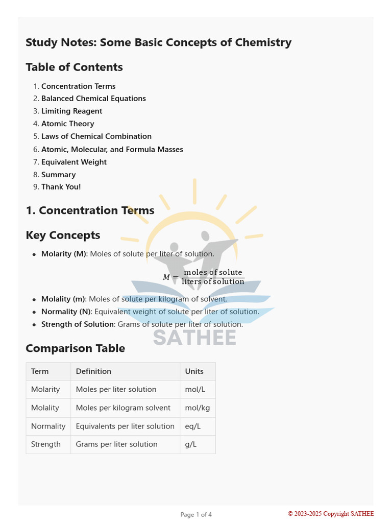 Day 02 Some Basic Concept of Chemistry Part 2 Study Notes | PDF | Mole ...